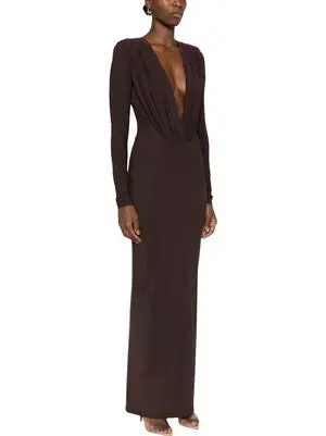 AMAZUIN Rasha V-neck Ruched Maxi Dress - Brown