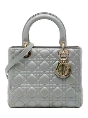 Dior 2014 Medium Pearlescent Lambskin Cannage Lady Satchel - Grey