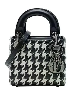 Dior 2022 Micro Calfskin Houndstooth Embossed Macro Lady Satchel - Black