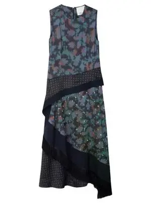 3.1 Phillip Lim Desert Flower Layered Asymmetric Midi Dress - Blue