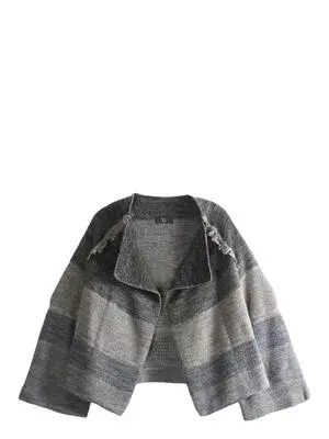 Y’s Fringe-trimmed Colour-block Cardigan - Grey