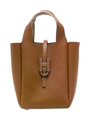 Hogan Logo-plaque Pebbled-leather Tote Bag - Brown