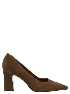 REISS Suede Block-heel Court Shoes - Khaki