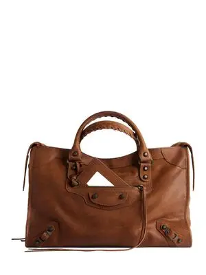 Balenciaga Borsa Le City Media In Pelle Vintage - Brown