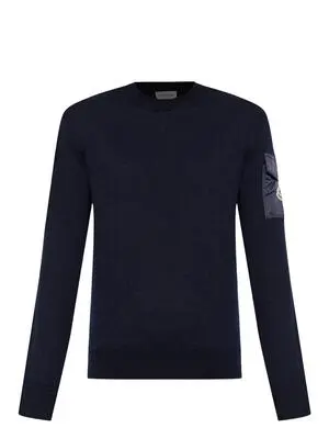 Moncler Maglione In Lana Con Tasca Patch - Blue