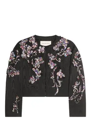 Dries Van Noten Giacca Corta Ricamata Con Effetto Moir - Black