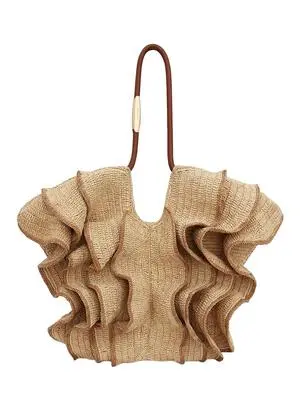 Zimmermann Raffia Tote Bag With Embroidery And Double Leather Handles - Beige