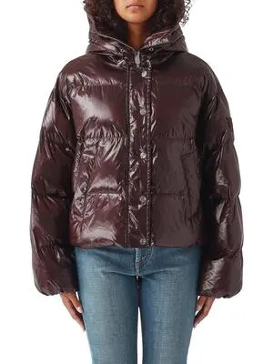 Pinko Impasto Short Quilted Nylon Puffer Jacket With Hood - Dark