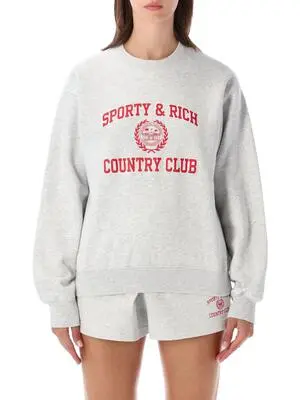 Sporty & Rich Crewneck Cotton Jersey Jumper With Contrast Logo - Grey