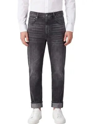 DONDUP Five-pocket Straight Jeans In Cotton Denim With Cuffed Hem - Black