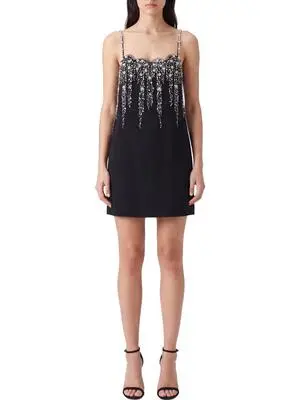 VALENTINO Merino Wool Mini Sheath Dress With Rhinestones And Square Neck