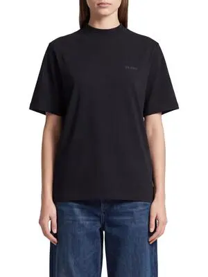 Attico Cotton Crewneck T-shirt With Dropped Shoulders And Tone-on-tone Logo Black
