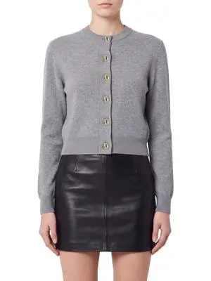 Balmain Crewneck Cardigan In Mohair And Cashmere Blend With Buttons - Grey