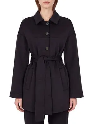 Max Mara Short Crêpe Shirt Jacket With Tie-waist Belt - Black