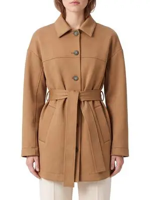 Max Mara Short Crêpe Shirt Jacket With Tie-waist Belt - Hazel