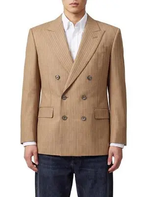 TOM FORD Pinstripe Double-breasted Blazer In Pure Wool With Classic Lapels - Camel