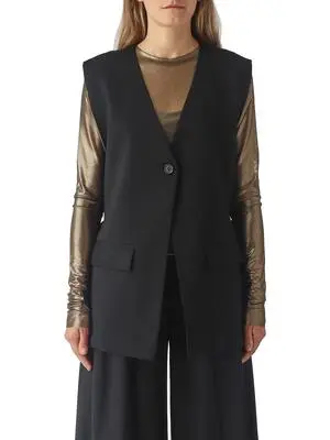 MEIMEIJ Single-breasted Wool Blend Tailored Waistcoat With V-neck - Black