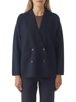 Max Mara Cropped Double-breasted Viscose Blend Blazer With Lapels Navy