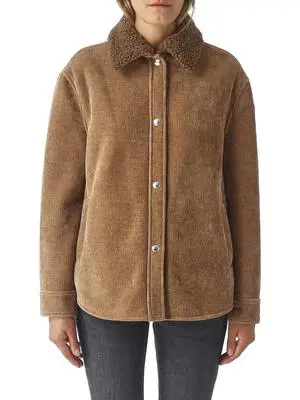 COLMAR Cropped Corduroy Shirt Jacket With Fur Collar - Camel