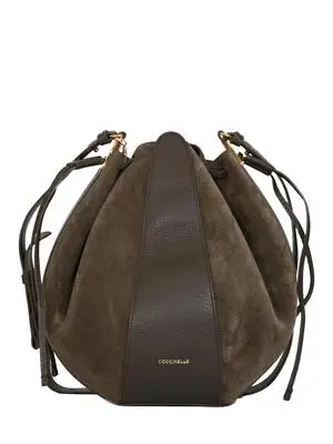 COCCINELLE Suede Leather Bucket Bag With Removable Shoulder Strap - Mud