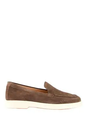 Santoni Suede Calfskin Loafers With Round Toe And Rubber Sole - Brown