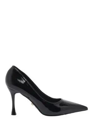 TWENTY FOURHAITCH Patent Faux Leather Stiletto Pumps With Almond Toe - Black