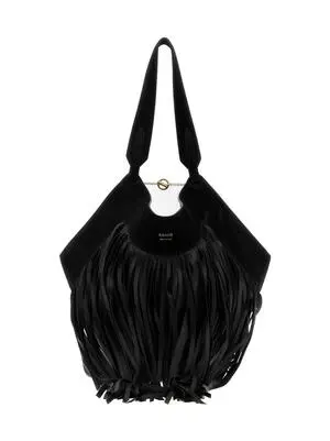Khaite Lotus Suede Shoulder Bag With Fringes - Black