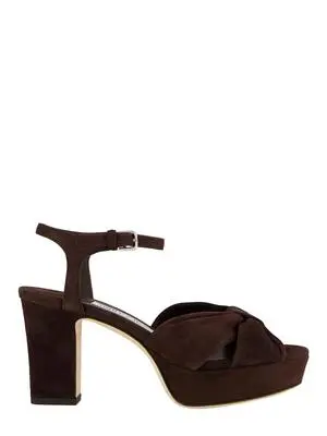 JIMMY CHOO Heloise Suede High Heel Platform Sandals - Brown