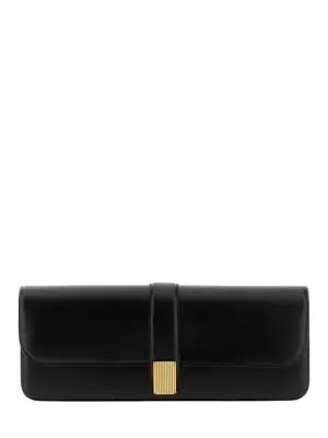 Khaite Blake Leather Clutch With Snap Closure And Laminated Logo - Black