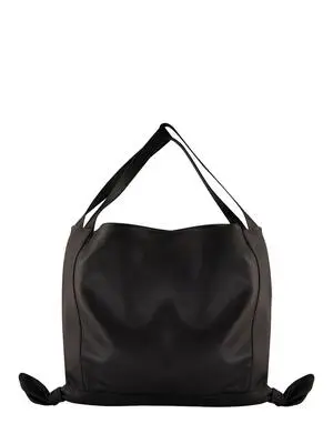 Hereu Calf Leather Tote Bag With Double Handle And Decorative Knot - Black