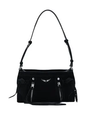 Zadig&Voltaire Madison Suede And Leather Shoulder Bag With Metallic Logo Black
