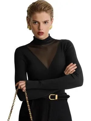 REISS Vanessa Sheer-panel Long-sleeve Top - Black
