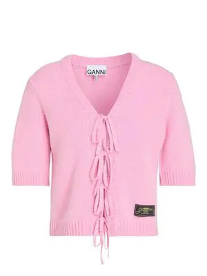 GANNI Bow-Detailed Wool-Blend Cardigan Women Multicolor