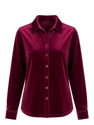 YUMI Burgundy Velvet Relaxed Fit Shirt - Red