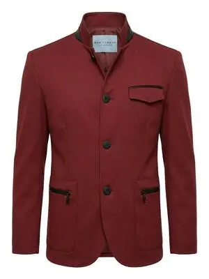 RON TOMSON Stand Collar Denim Blazer - Wine Red