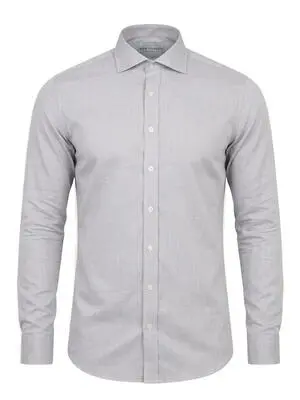 RON TOMSON Pure Cotton Spread Collar Fitted Dress Shirt - Grey