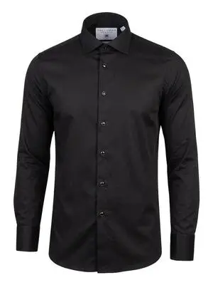 RON TOMSON Pure Cotton Classic Collar Stud Button French Cuff Tuxedo Shirt - Black
