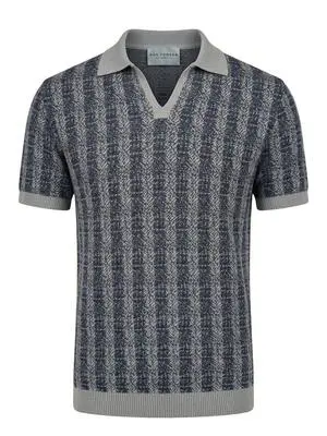 RON TOMSON Textured Knit Polo Shirt Navy - Blue