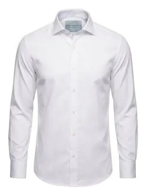 RON TOMSON Pure Cotton Spread Collar Fitted Dress Shirt - White