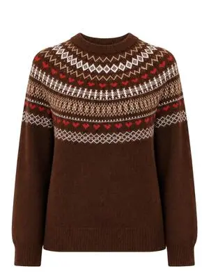 YUMI Relaxed Fairisle Jumper - Brown