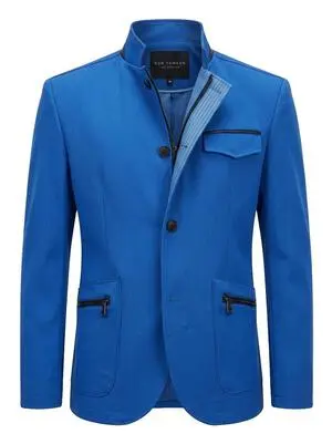 RON TOMSON Stand Collar Denim Blazer Sax - Blue
