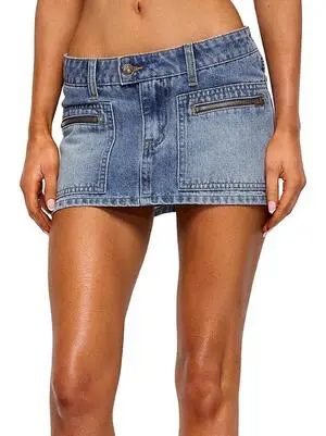 EDIKTED Verena Zip Pocket Micro Skort - Medium-blue-washed