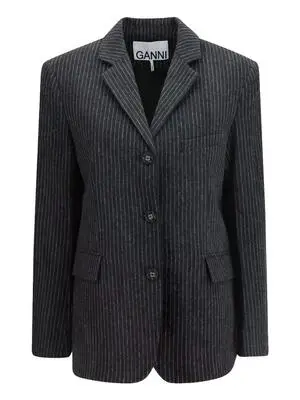 GANNI Pinstriped Blazer - Grey