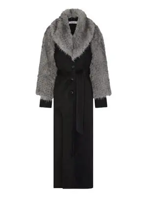 SRVC STUDIO Raven Faux-fur Trim Coat - Black