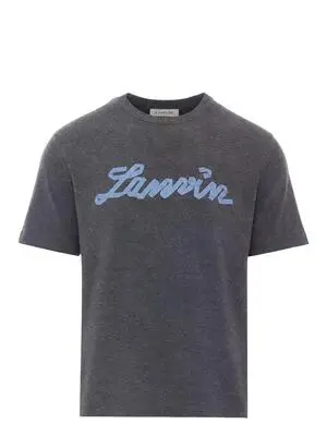 LANVIN Embroidered-logo Crew-neck T-shirt - Grey
