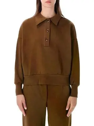 SESSUN Blove Button-placket Drop-shoulder Sweater Brown