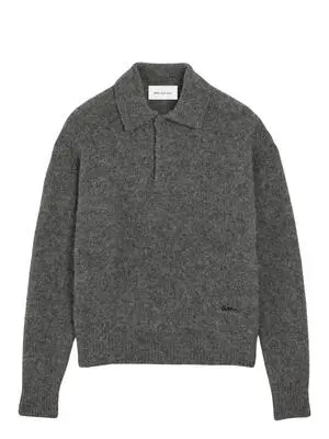 AMI Paris Wool Polo Shirt - Grey