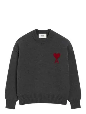 AMI Paris Heart Wool Sweater - Grey