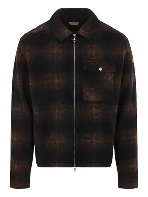 Moncler Check Jersey Zip-up Shirt - Brown