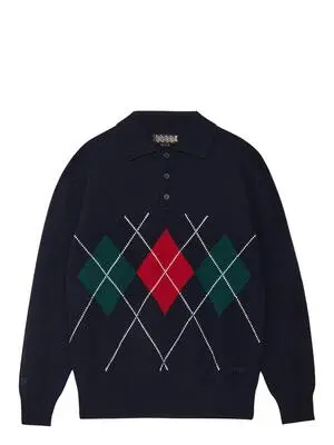 BARACUTA Argyle Polo Neck - Blue